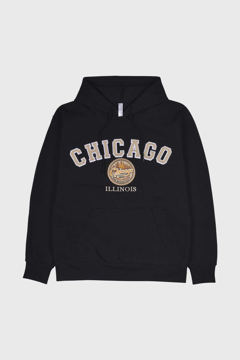 Navy Pier Vibes: Chicago Skyline Hoodie in Classic Black – ZAPAMAX